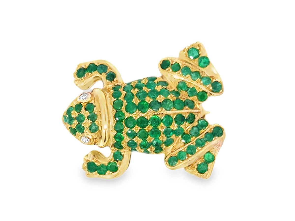 Green Emerald Frog with Diamond Eyes Brooch 18k Yellow Gold – SOLITAIRE ...
