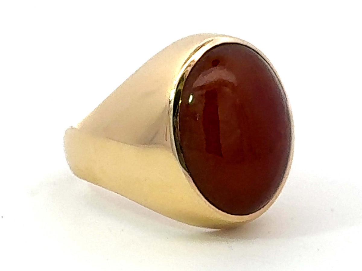 Bezel Set Red Brown Oval Cabochon Jade Ring 14k Yellow Gold – SOLITAIRE ...