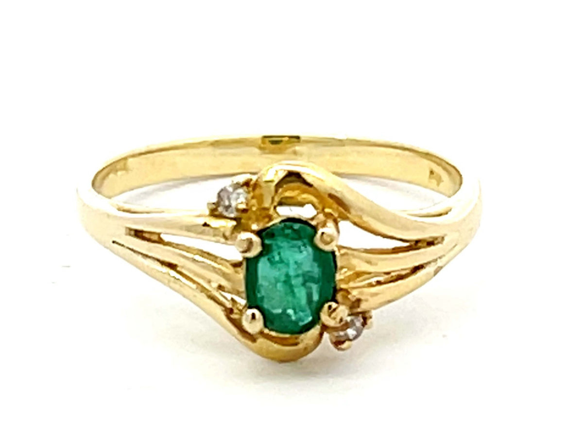 Shop Oval Green Emerald and Diamond Stackable Ring – SOLITAIRE JEWELERS