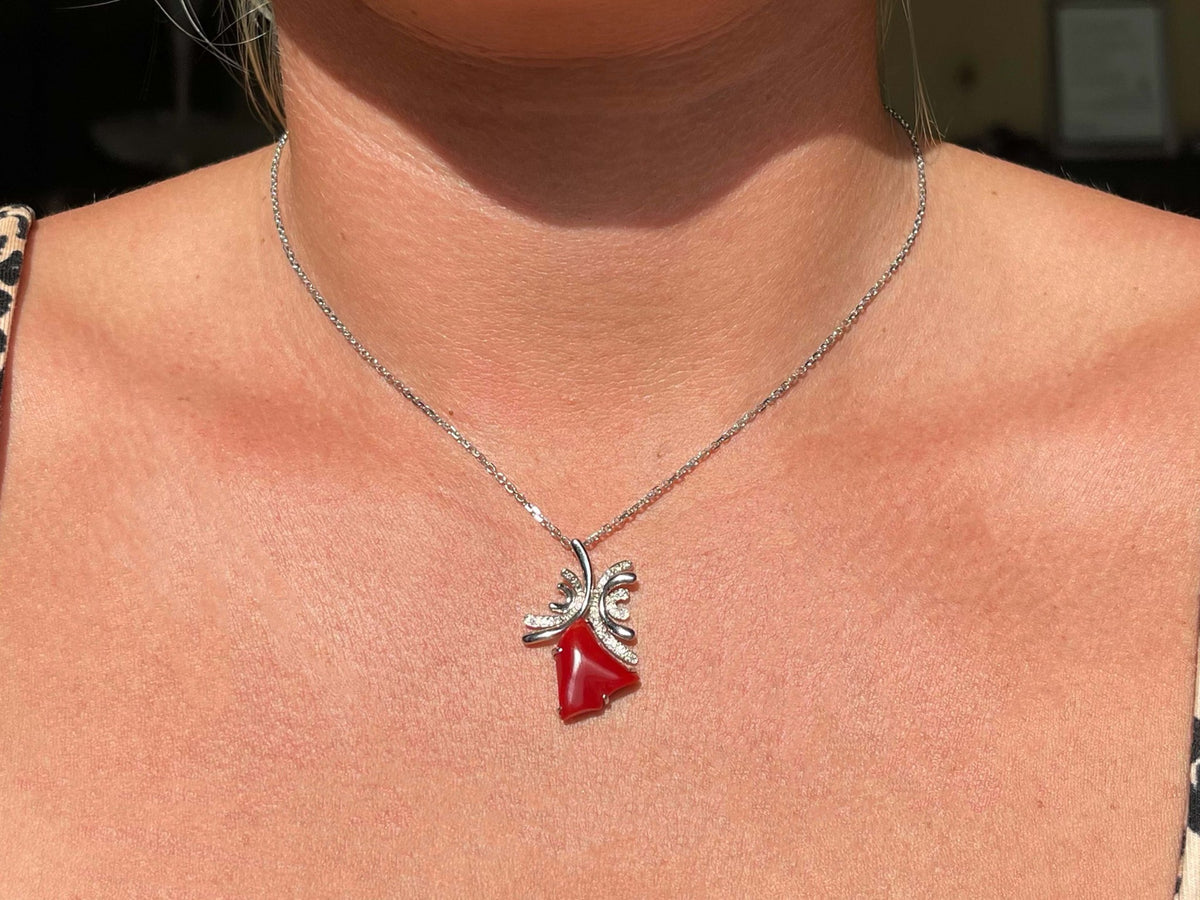 Shop Aka Coral Red Heart Diamond Necklace Solid 14k White Gold ...