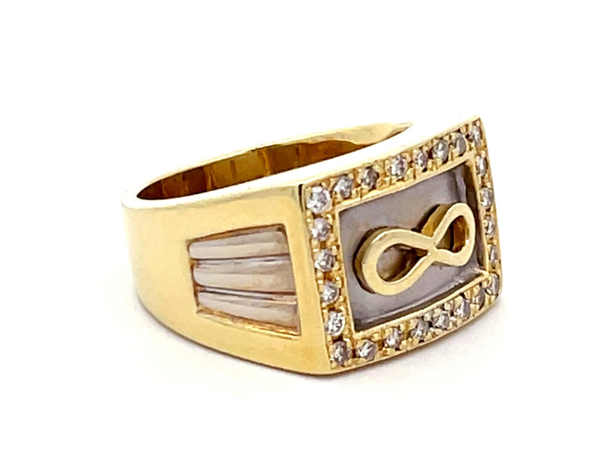 Mens Infinity Diamond Square Halo 2-Toned Ring with Fluted Shoulders i ...