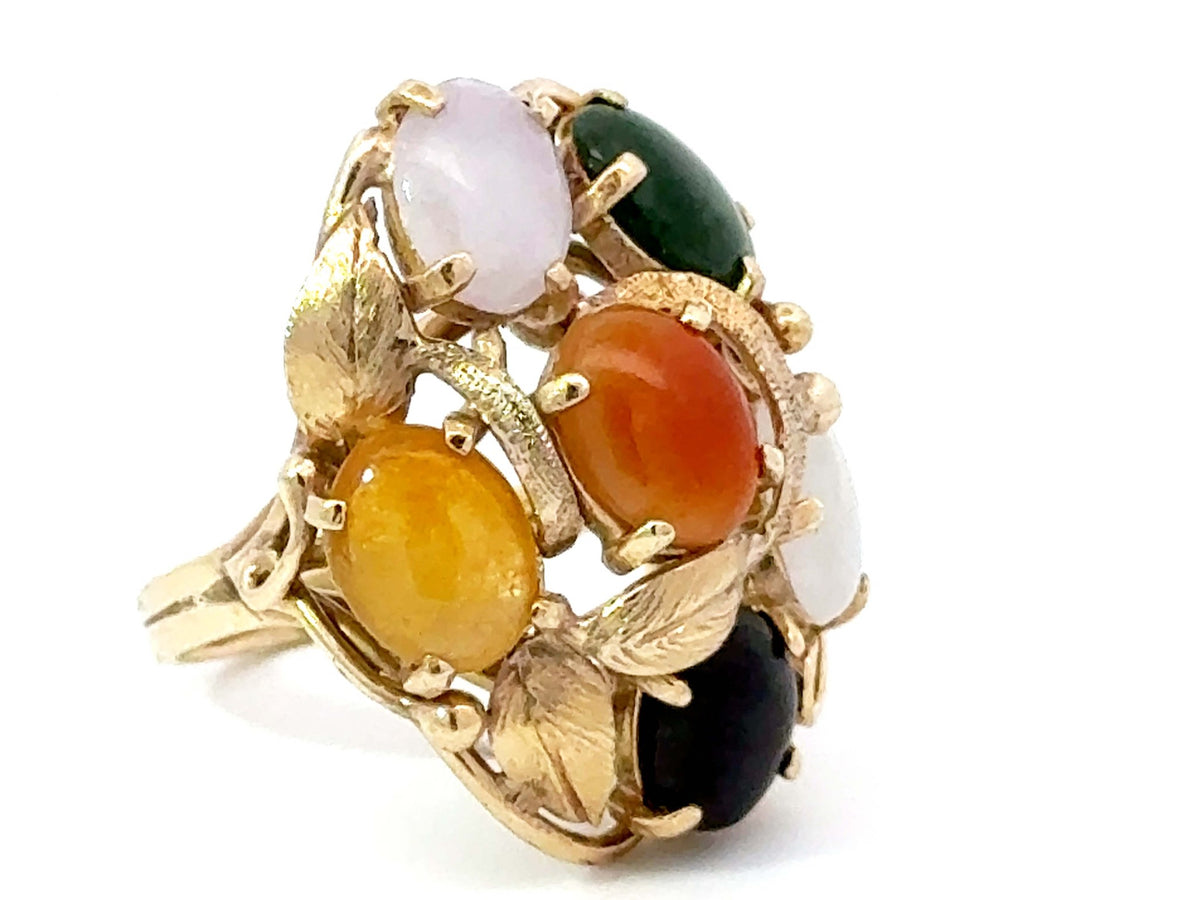 Buy Multi Colored Jade Leaf Ring 14K Gold | Solitaire Jewelers ...