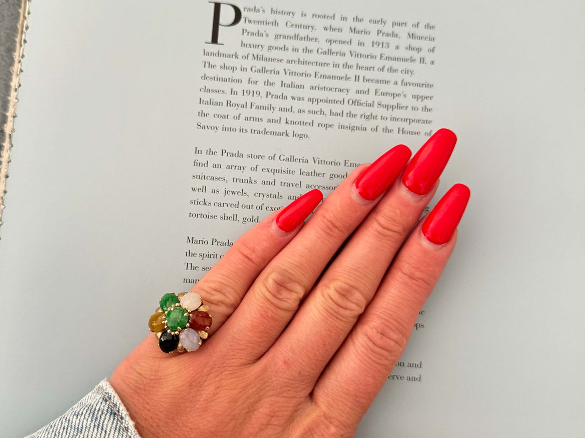 Shop Multi Colored Jade Flower Ring in 14K Yellow Gold – SOLITAIRE JEWELERS