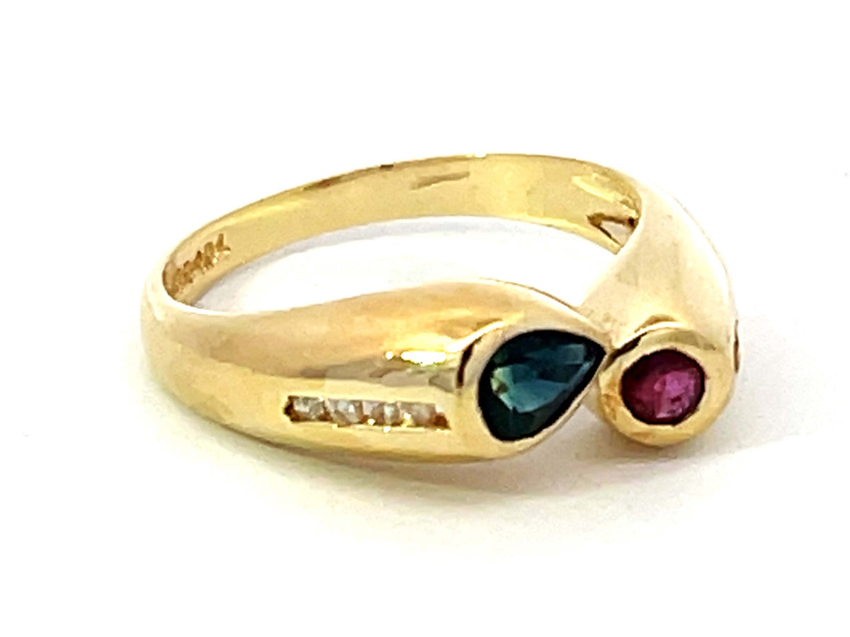 Buy Blue Sapphire Red Ruby Diamond Ring in 14k Yellow Gold – SOLITAIRE ...