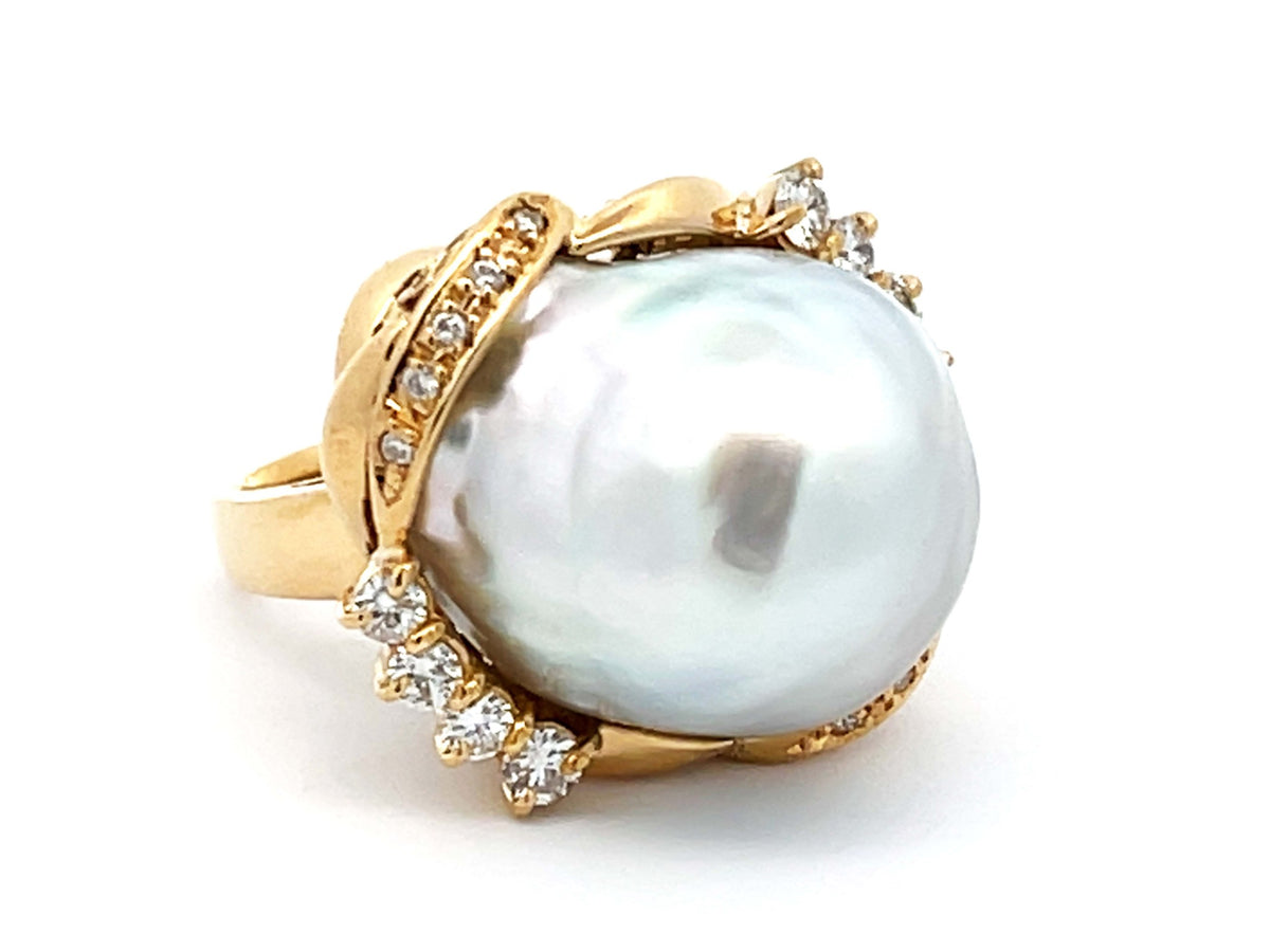 Buy Large Silver Baroque Pearl Vintage Ring |in 18K Yellow Gold ...