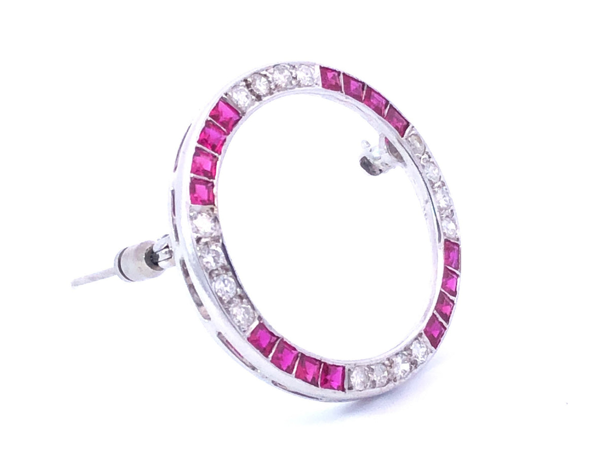 Vintage Diamond and Ruby Circle Brooch in Platinum – SOLITAIRE JEWELERS