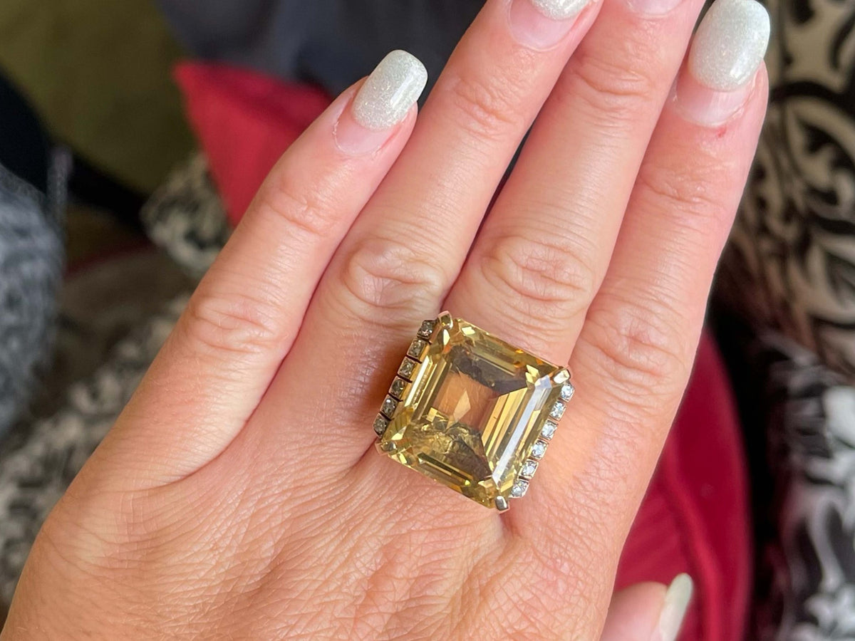 Shop 14k Gold Diamond & 43 Carat Topaz Emerald Step Cut Ring ...