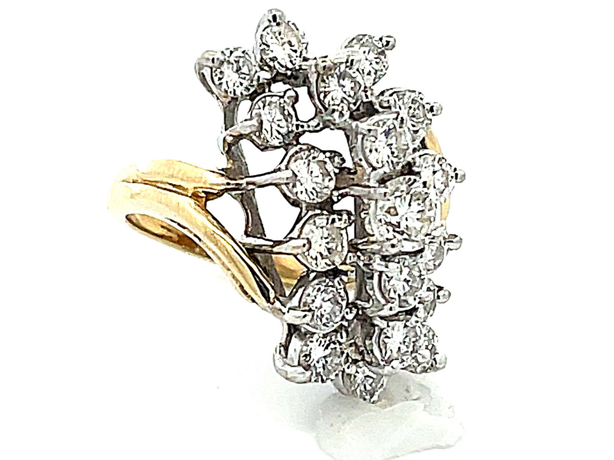 Large Three Vertical Row Diamond Waterfall Ring in 14k White and Yello ...
