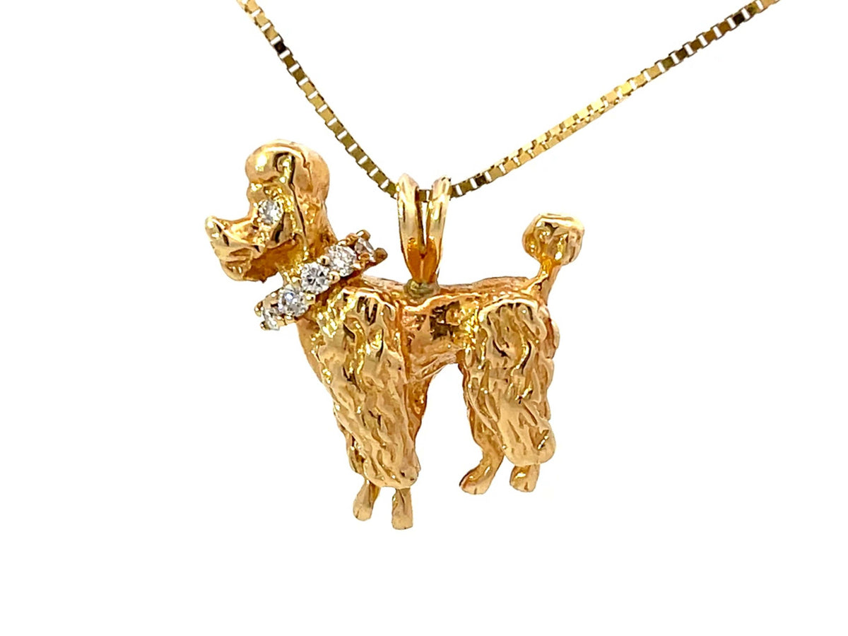 Charming 14K Solid Gold Poodle Diamond Dog Necklace – SOLITAIRE JEWELERS
